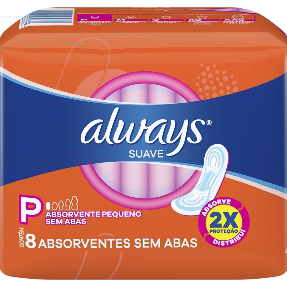 Absorvente Always Super Proteção Suave Sem Abas 8 unidades - Destro