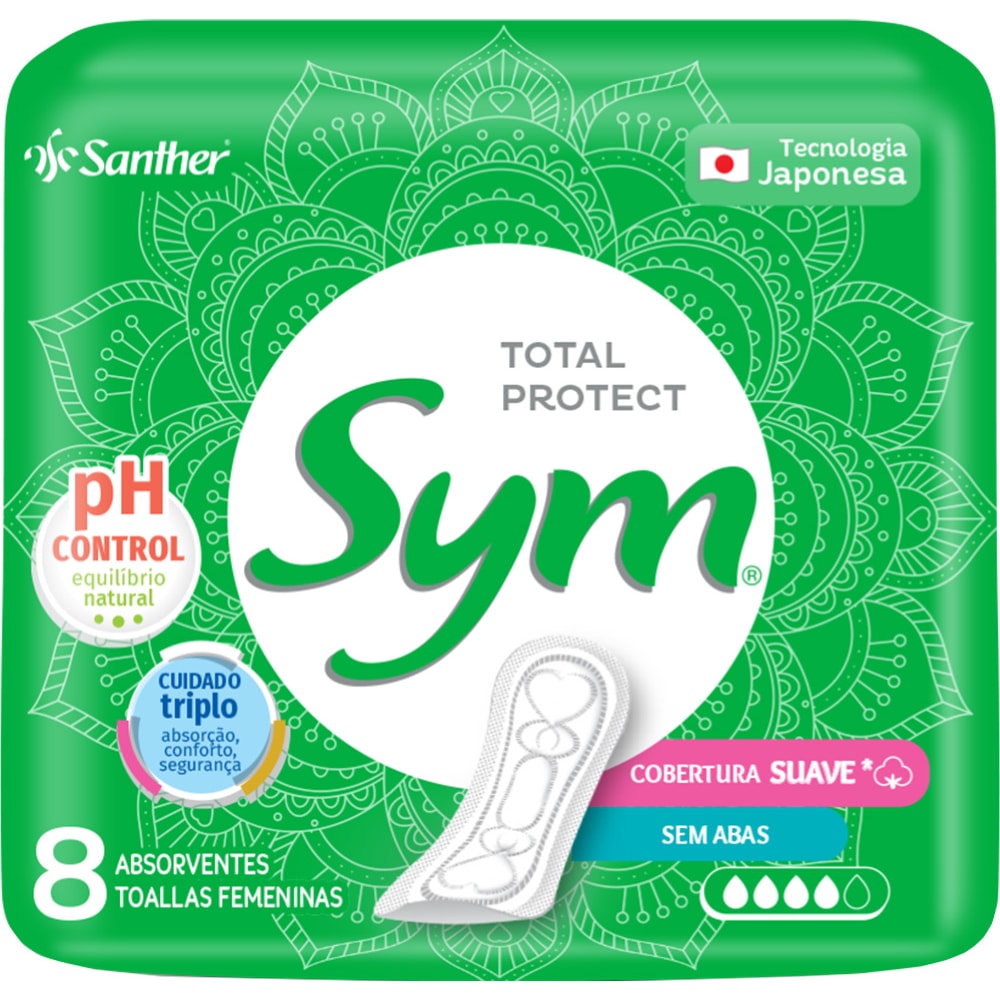 Absorvente Externo Sym Total Protect sem Abas 8 Unidades - Destro