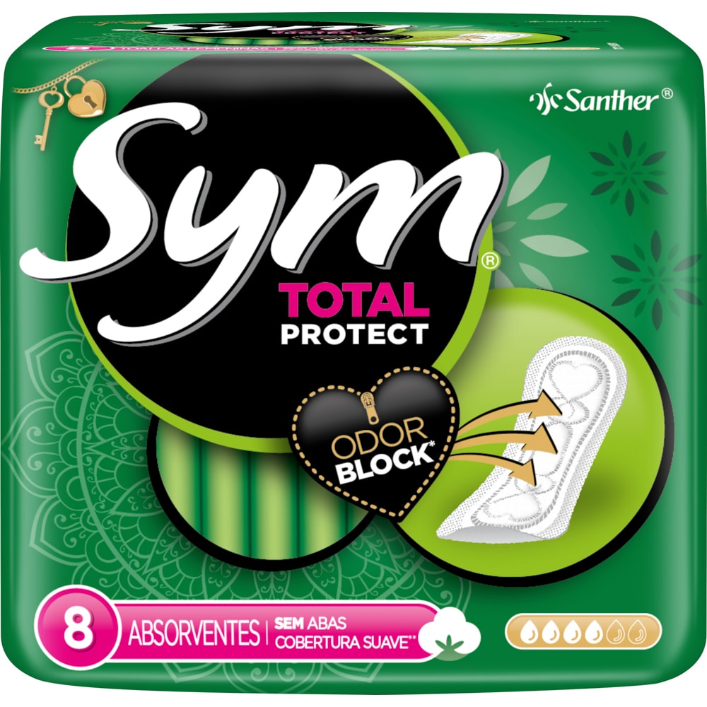 Absorvente Externo Sym Total Protect sem Abas 8 Unidades - Destro