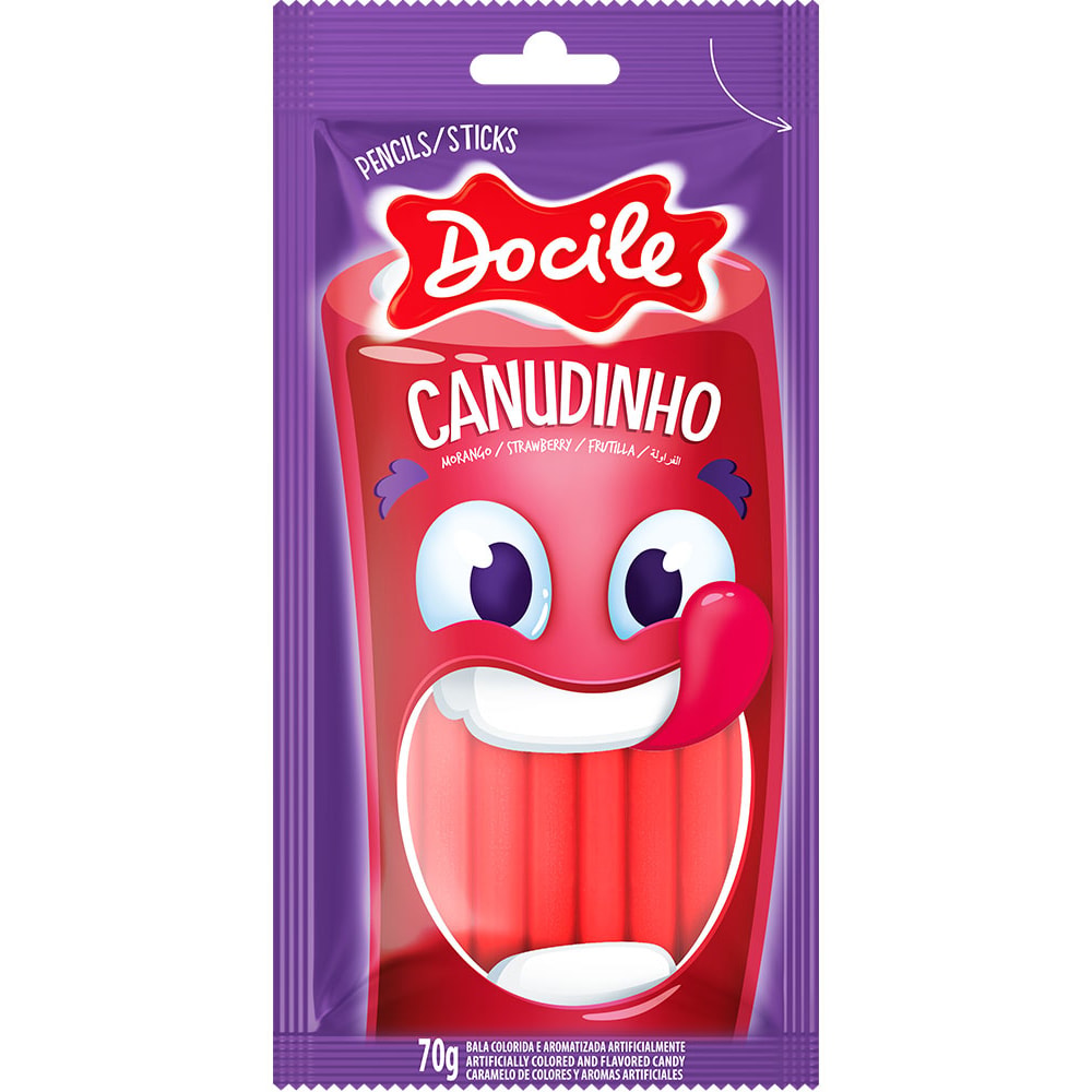 Bala Canudinho Docile Sabor Morango 70g - Destro
