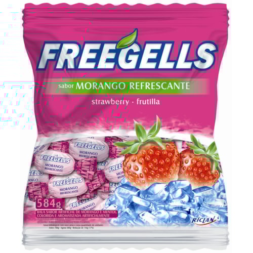 Bala Freegells Morango 584g - Destro