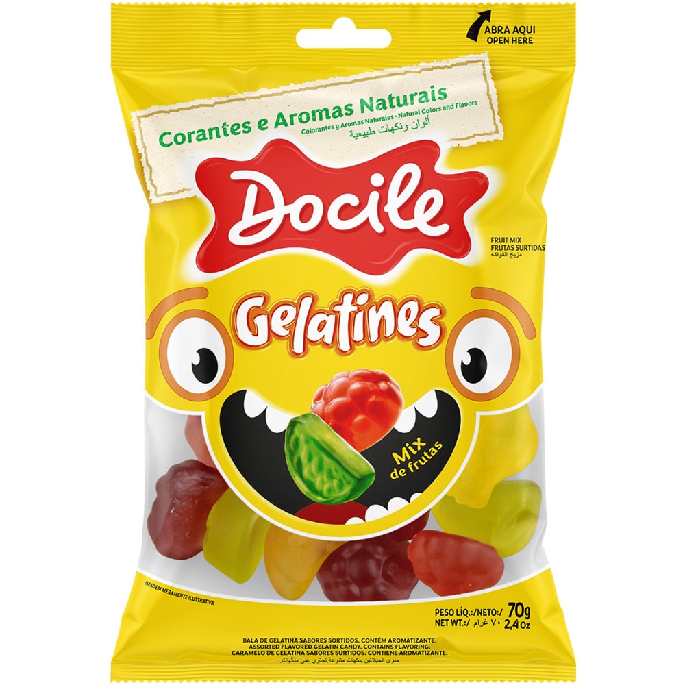 Bala Gelatines Docile Mix de Frutas 70g - Destro