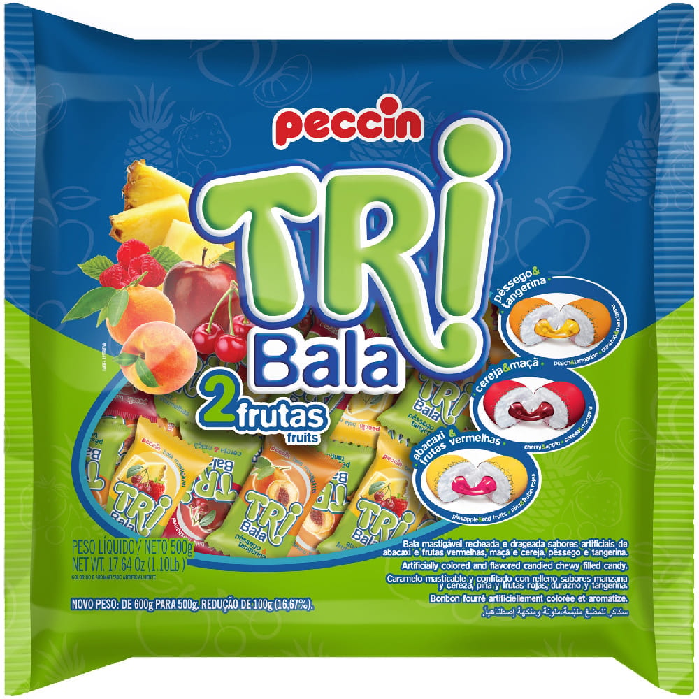 Bala Peccin Tribala 2 Frutas Sortidas 500g - Destro