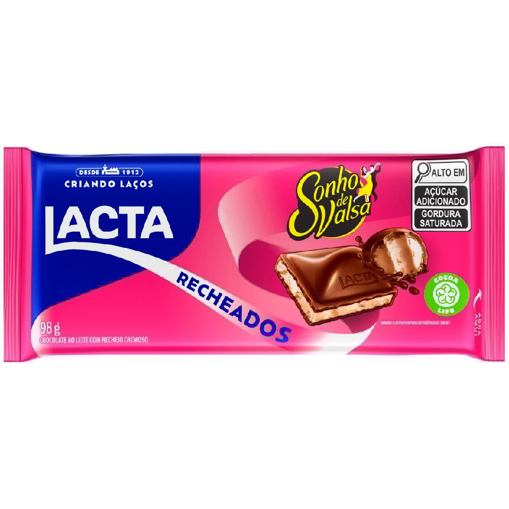 Barra de Chocolate Lacta Recheado Sonho de Valsa 98g - Destro