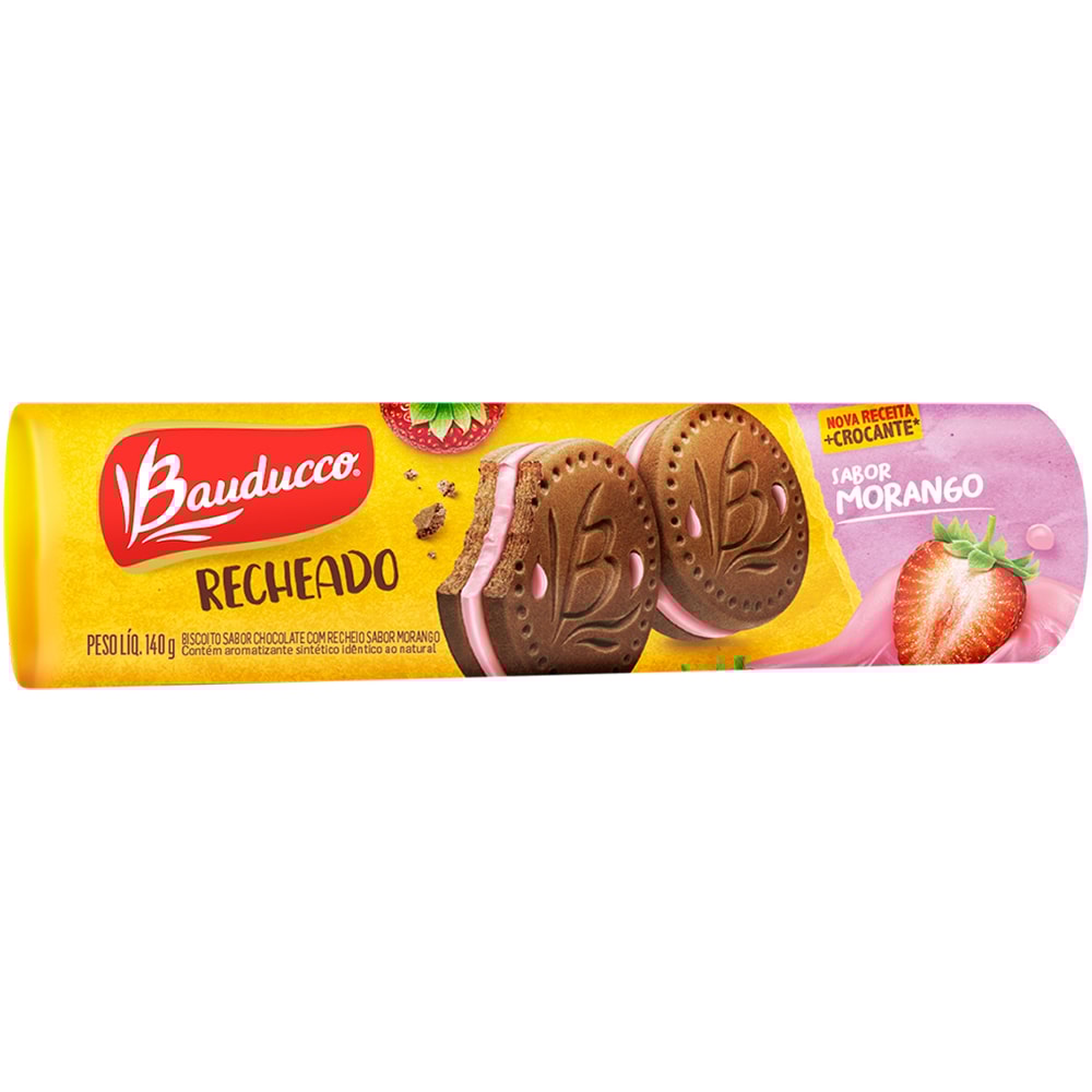 Biscoito Bauducco Recheado Sabor Morango 108g - Destro