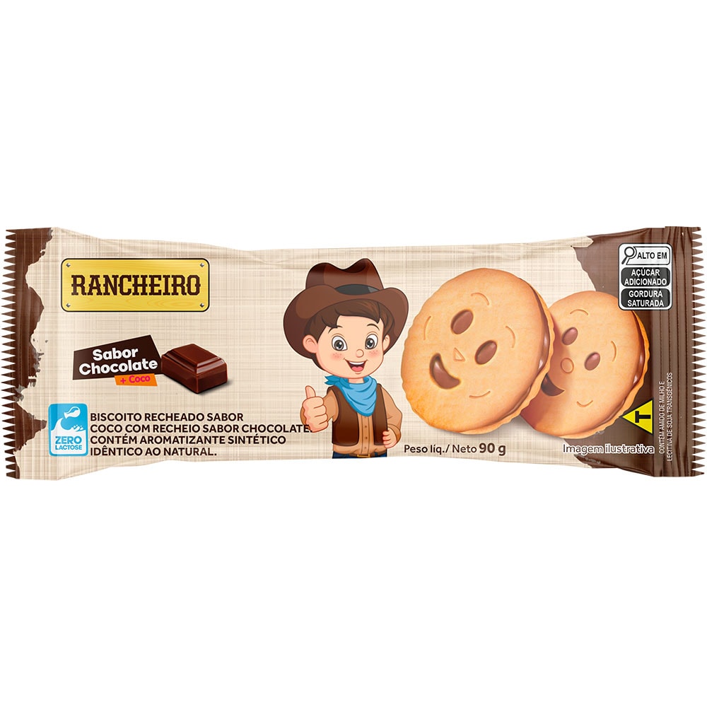 Biscoito Rancheiro Recheado Sabor Chocolate Coco 90g Destro