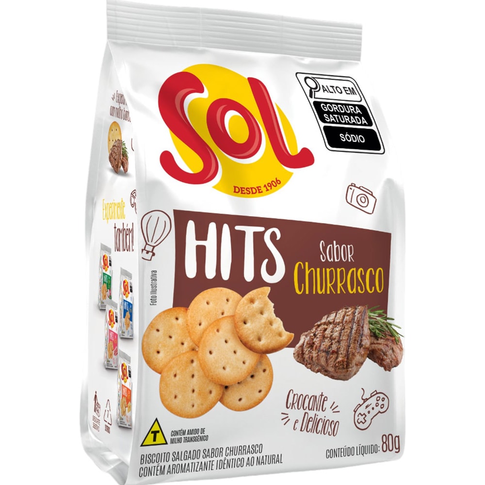 Biscoito Sol Hits Sabor Churrasco 80g - Destro