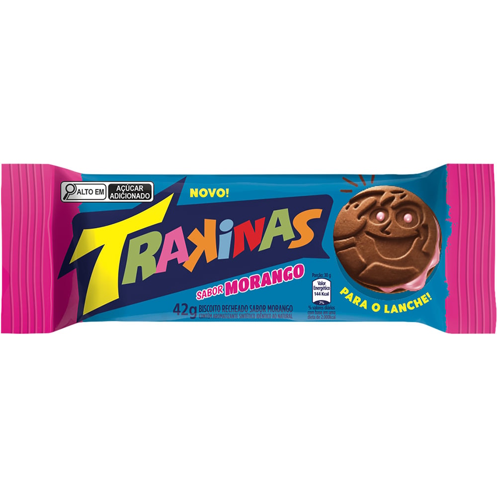 Biscoito Trakinas Recheio Sabor Morango 42g - Destro
