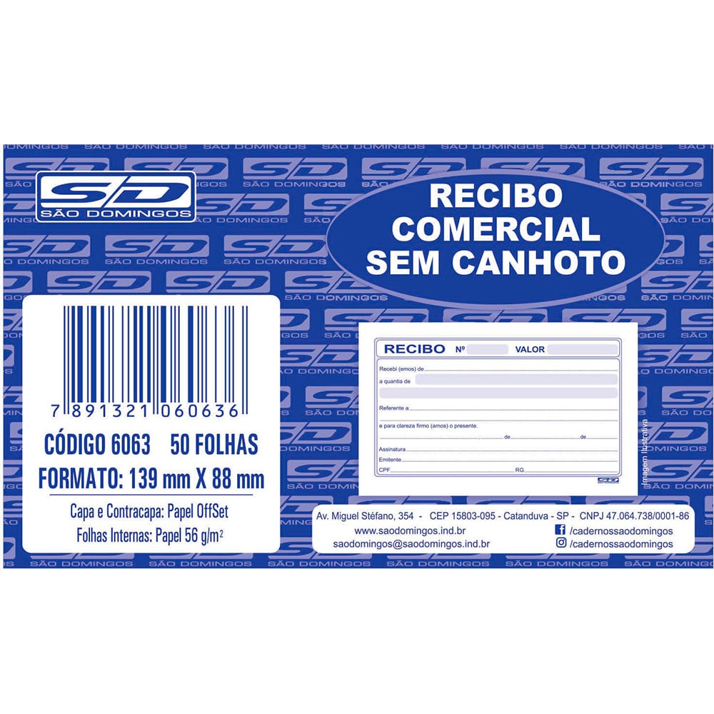 Bloco Recibo São Domingos sem Canhoto 50FL - Destro