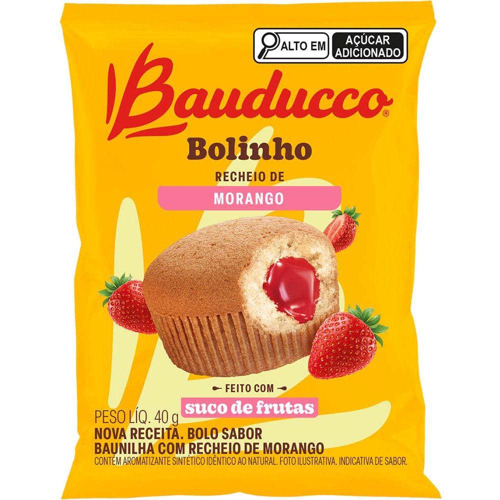 Bolinho Bauducco Sabor Baunilha Recheio de Morango 40g - Destro