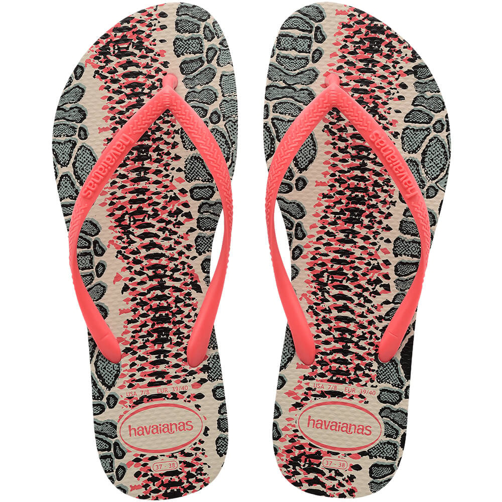 Chinelo Havaianas Slim Animals Bege Palha/Coral New Fluor 33/34 - Destro