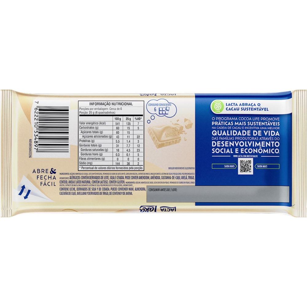 Chocolate Branco Lacta Laka Em Barra 145g - Destro