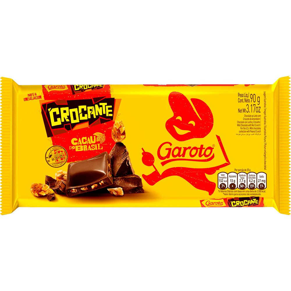 Chocolate Crocante Garoto em Barra 90g - Destro