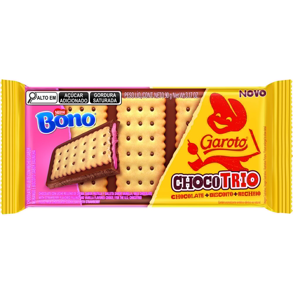 Chocolate Garoto Bono Sabor Morango ChocoTrio 80g - Destro