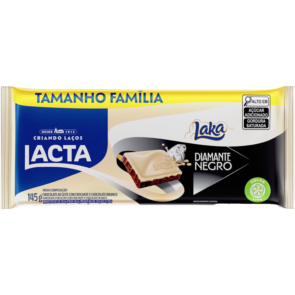 Chocolate Lacta Laka/Diamante Negro Em Barra 145g - Destro