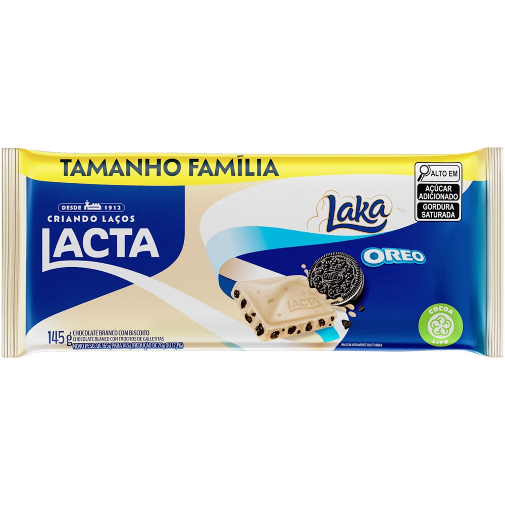 Chocolate Lacta Laka/Oreo Em Barra 145g - Destro