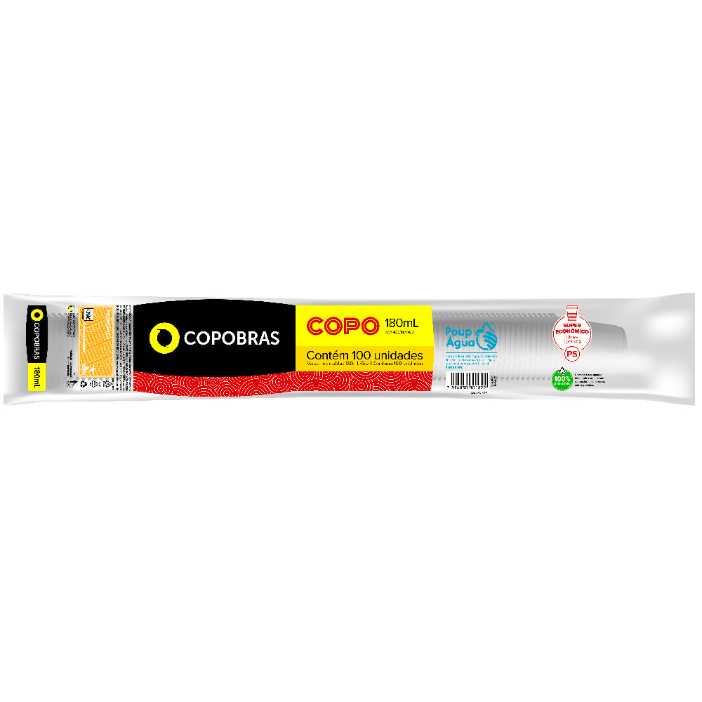 Copo Plástico Copobras Branco 180ml 100Un - Destro