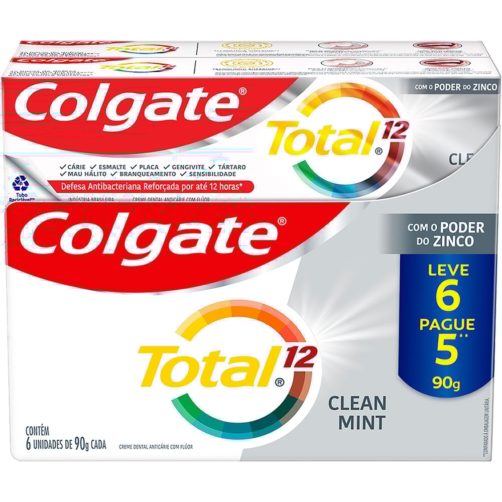 Creme Dental Colgate Total 12 Clean Mint 90g 6Un Leve 6 Pague 5 - Destro