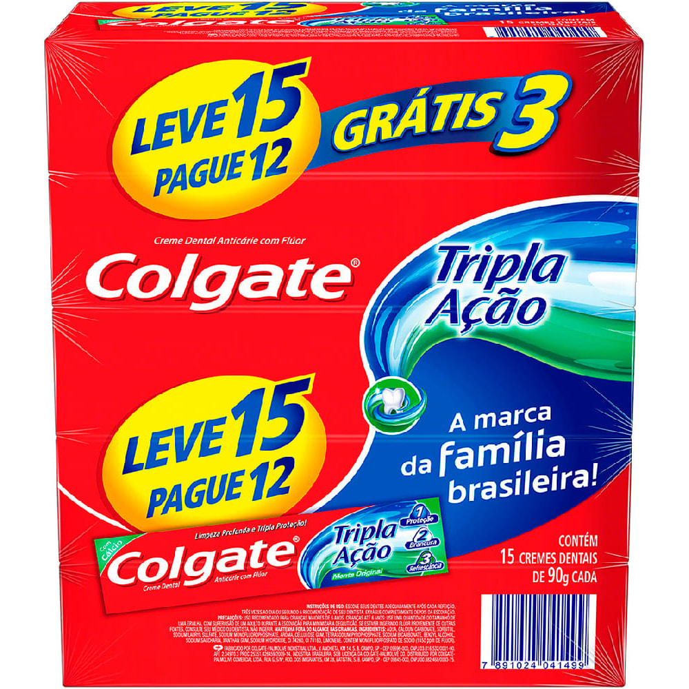 Creme Dental Colgate Tripla Ação Menta 90g - Destro