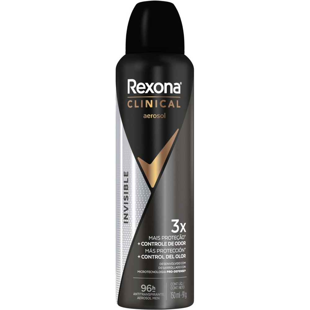 Desodorante Masculino Rexona Clinical Invisible Aerossol 150ml - Destro