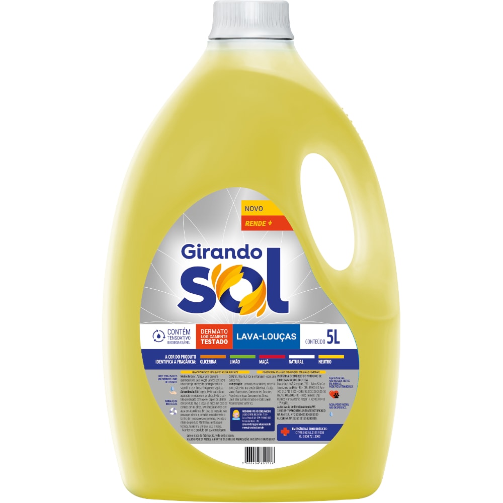 Detergente Girando Sol Líquido Neutro 5l - Destro