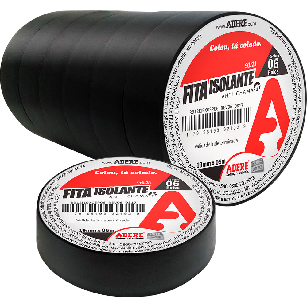 Fita Isolante Adere Tapefix 19mmx5m - 6 unidades - Destro