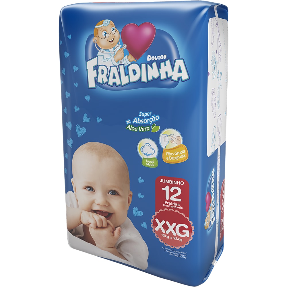Fralda Doutor Fraldinha Descartável XXG 12Un - Destro