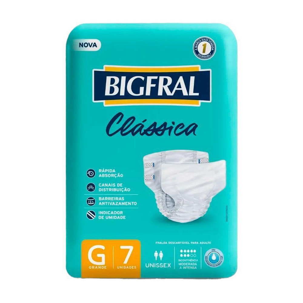 Fralda Geriátrica Bigfral Clássica G com 7 Unidades - Destro