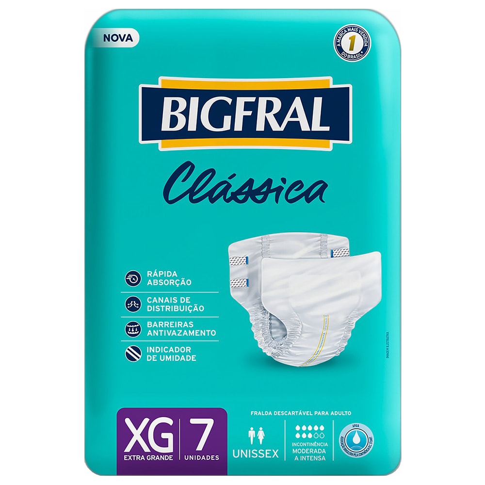 Fralda Geriátrica Bigfral Clássica XG com 7 Unidades - Destro