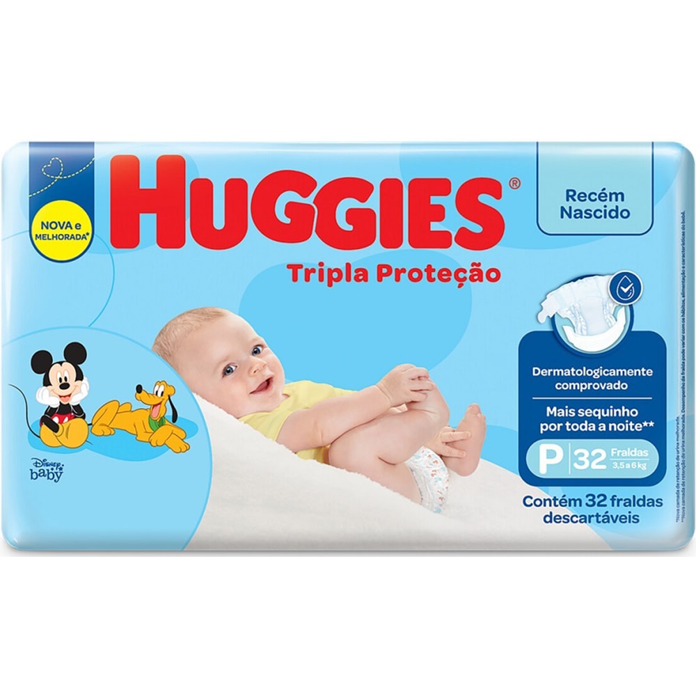Fralda Huggies Tripla Proteção Jumbo P 32 Unidades - Destro