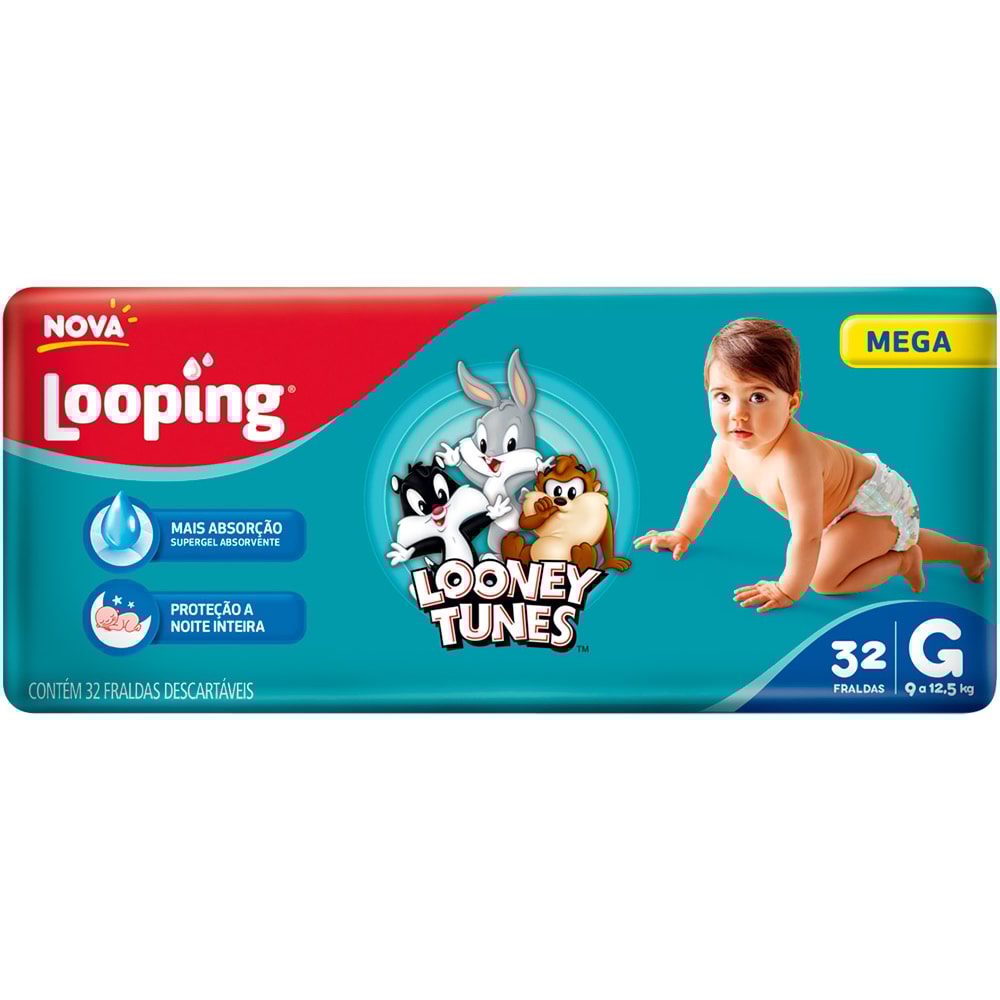 Fralda Loop Looney Tunes Mega G 32 Fraldas - Destro