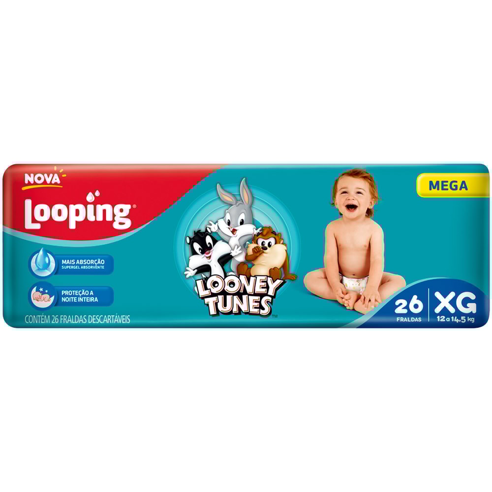 Fralda Loop Looney Tunes Mega XG 26 Fraldas - Destro