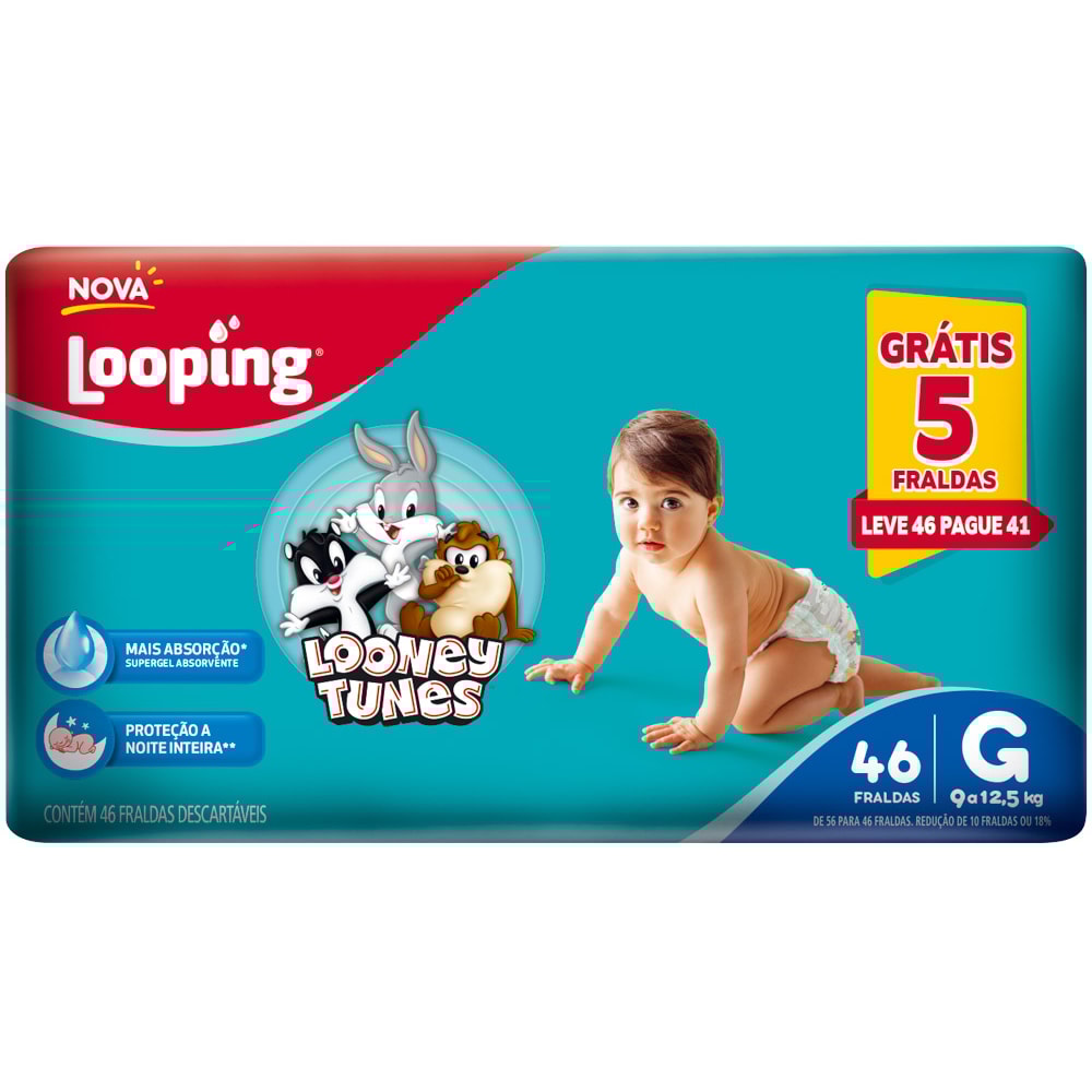 Fralda Looping Looney Tunes G 46Un - Destro