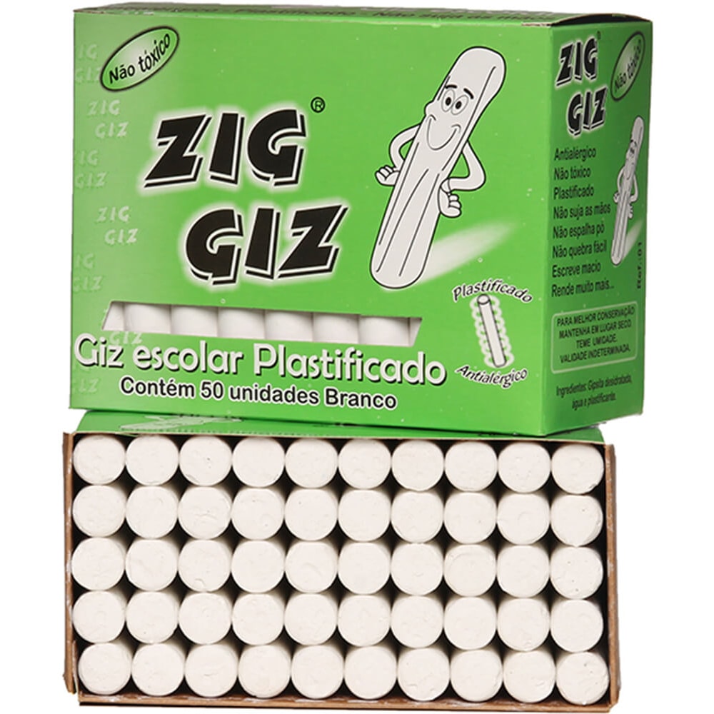 Giz Colorido Zig Giz para Quadro - 50 Unidades - Destro
