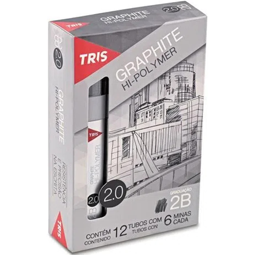Grafite Trist Graphite 2B 6 Minas 2,0mm 12 Tubos - Destro