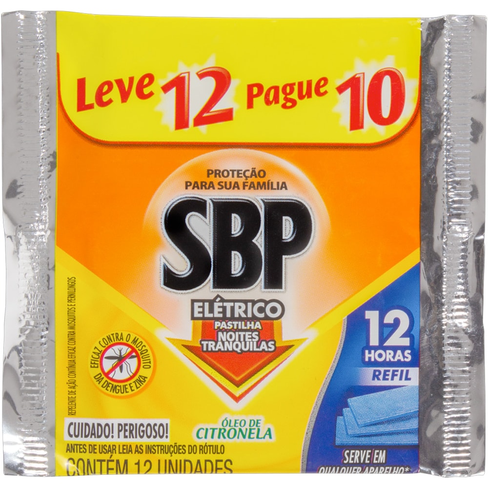 Inseticida Refil SBP Elétrico Pastilha Citronela Leve 12 Pague 10 - Destro