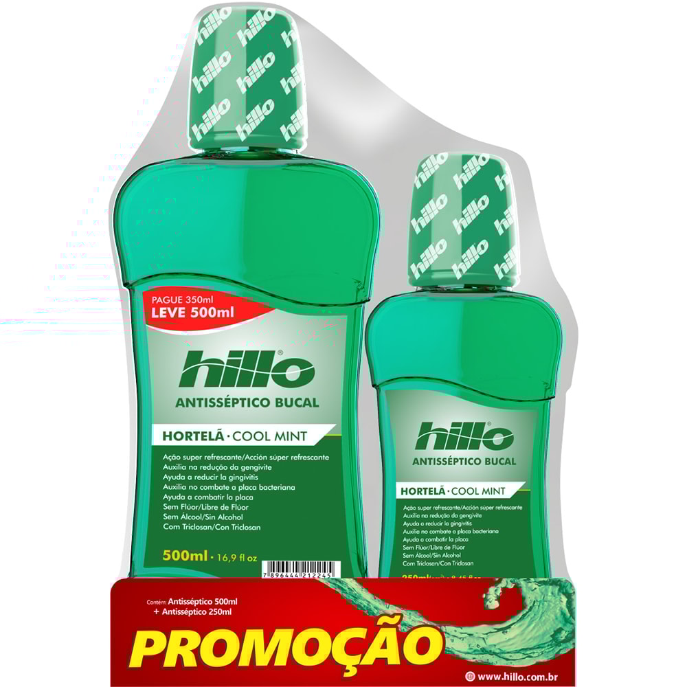 Kit Enxaguante Bucal Hillo Hortelã Cool Mint 500ml + 250ml - Destro