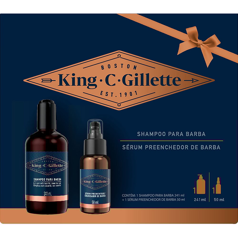 Kit Shampoo 241ml + Sérum Preenchedor King C. Gillette Para Barbas - Destro