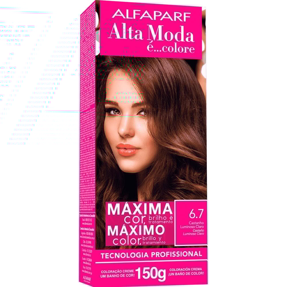 Kit Tintura Alta Moda 6.7 Castanho Luminoso Claro - Destro