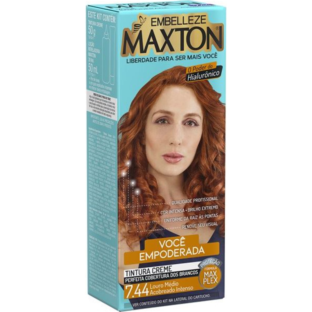 Kit Tintura Maxton Louro Médio Acobreado 7.44 - Destro