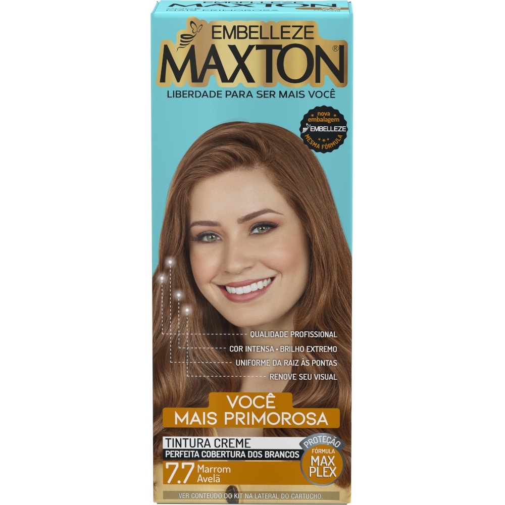 Kit Tintura Maxton Marrom Avelã 7.7 - Destro