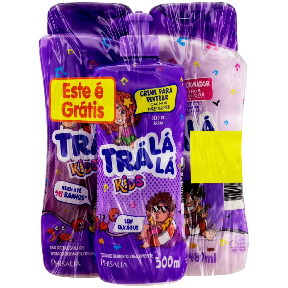 Kit Trá Lá Lá Kids Cachos Shampoo+Condicionador+Creme de Pentear - Destro