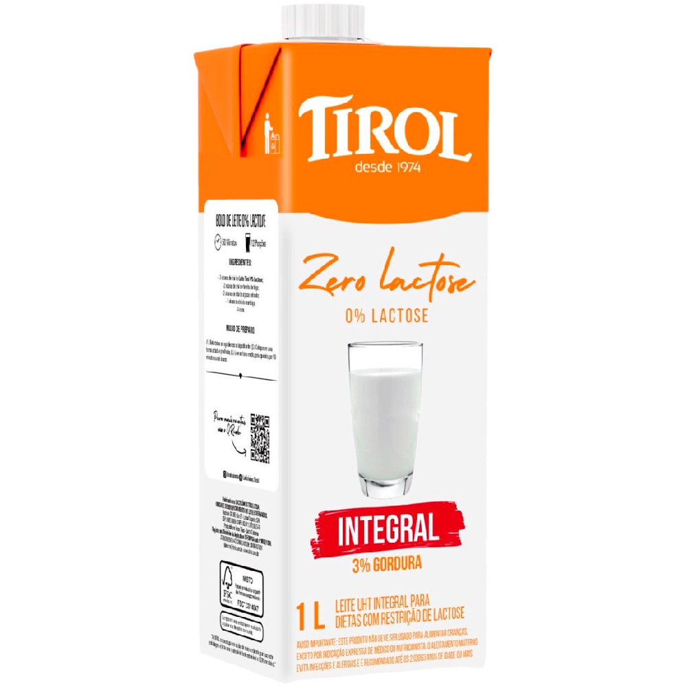 Leite Integral Tirol UHT Zero Lactose 1L - Destro