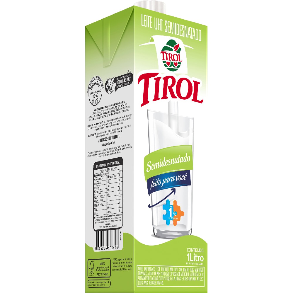 Leite Uht Tirol Semidesnatado 1L - Destro