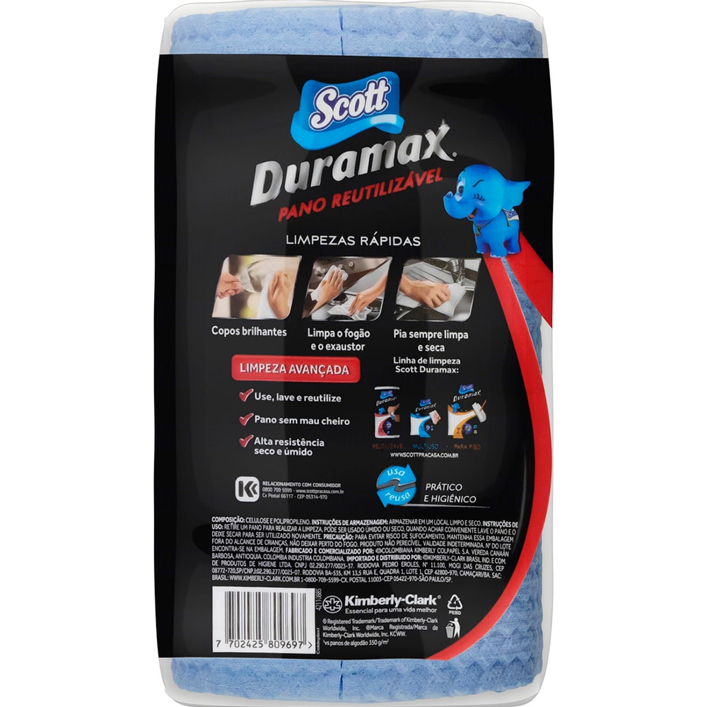 Pano Multiuso Scott Duramax Azul 58 Folhas - Destro