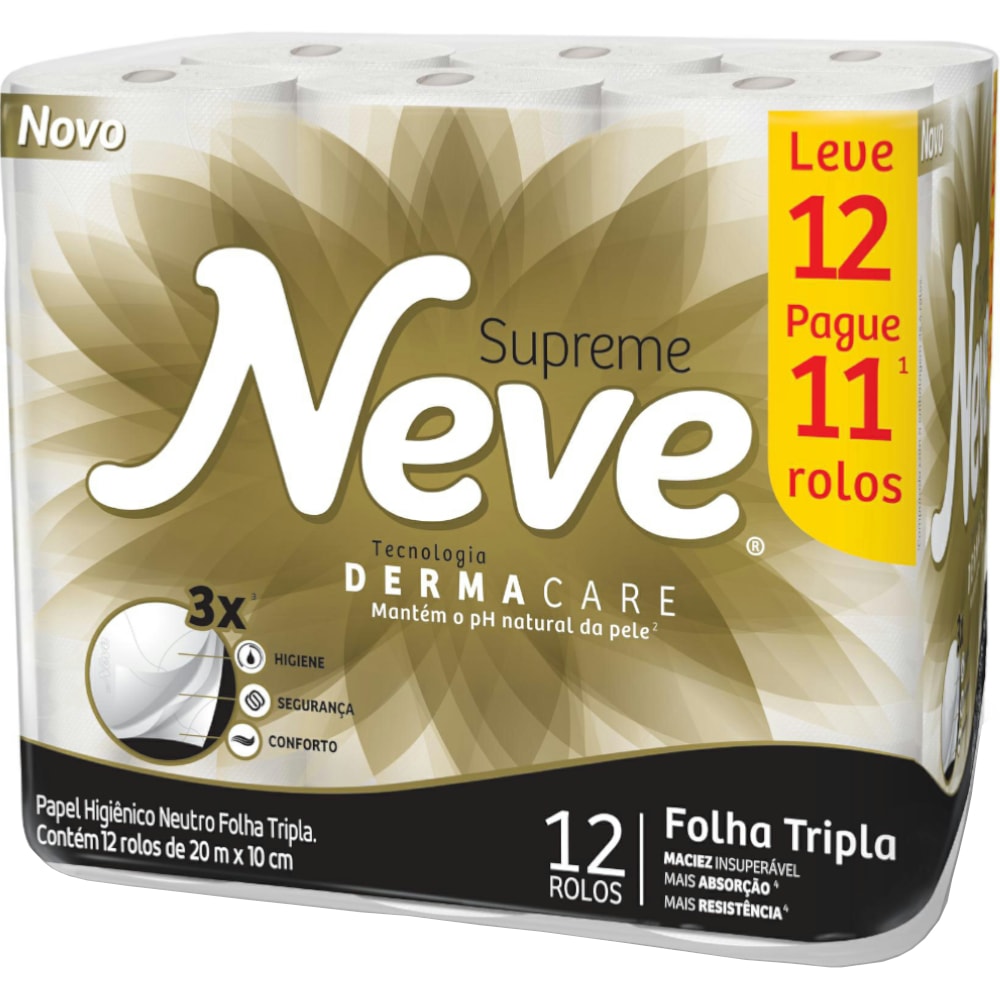 Papel Higiênico Neve Supreme Neutro Folha Tripla 20m Leve 12 Pague 11 ...