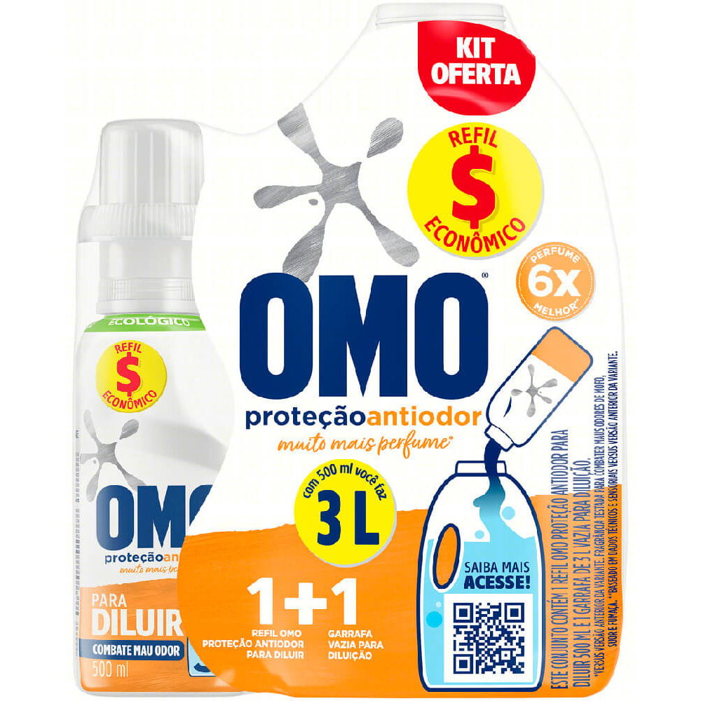 Sabão Líquido Omo Anti Odor Concentrado 500ml + Garrafa para Diluir ...