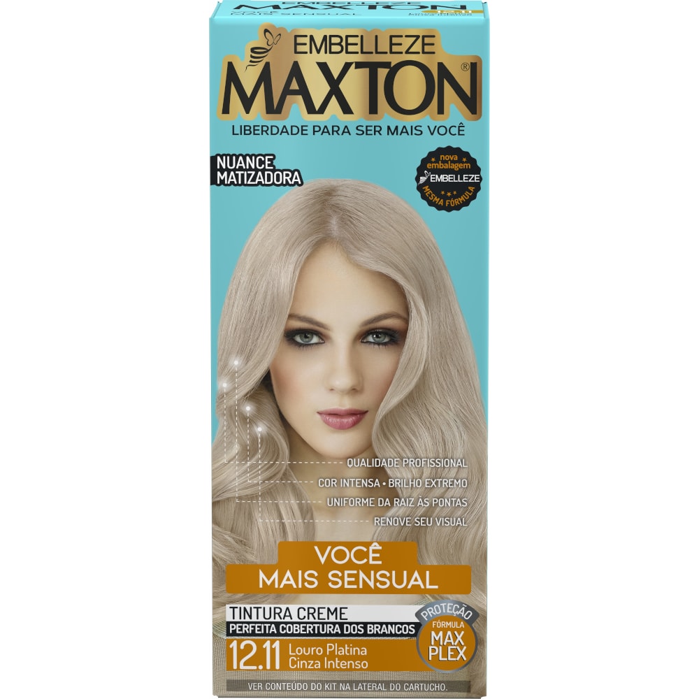 Tinta de Cabelos Maxton Louro Platina Cinza Intenso 12.11 - Destro