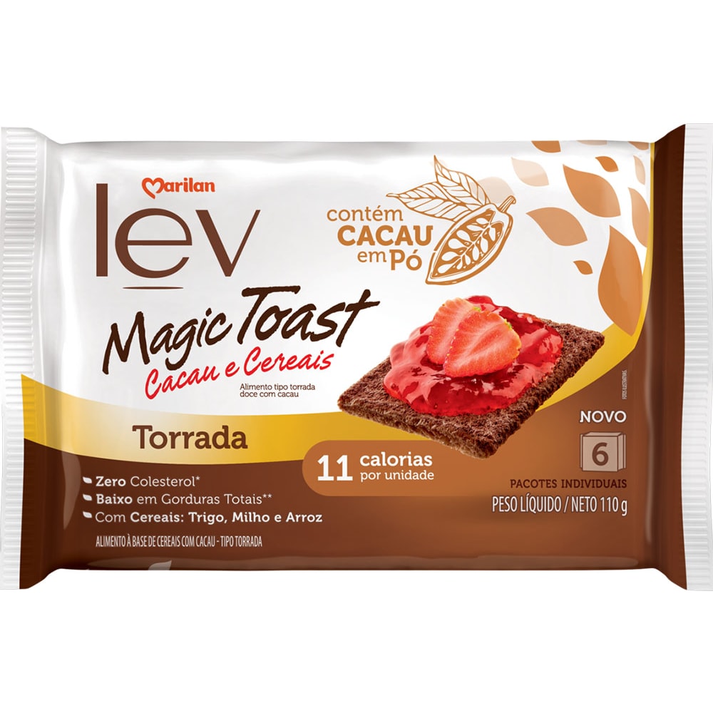 Torrada Lev Magic Toast Cacau e Cereais 110g - Destro
