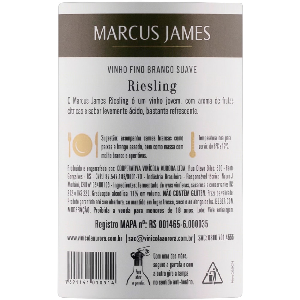 Vinho Branco Marcus James Reservado Riesling Suave 750ml - Destro Vinho Branco Marcus James Reservado Riesling Suave 750ml - Destro